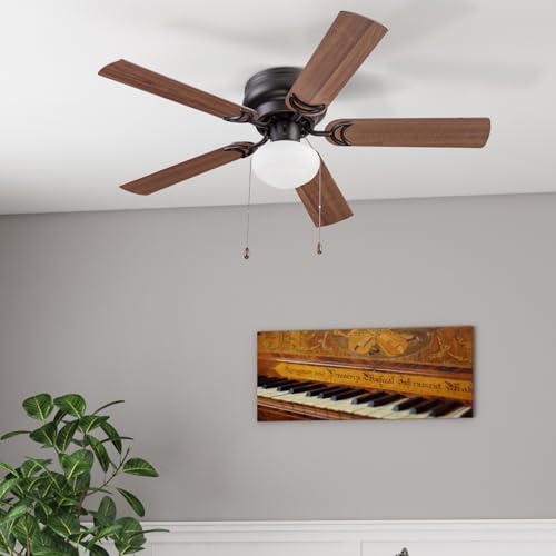 Prominence Home Alvina Traditional 44 Inch Ceiling Fan with Light, LED Flush Mount Ceiling Fan, Indoor Fan with 5 Blades, Gray Pine and Maple Brown Blade Finish Options, Bronze (51584-01)
