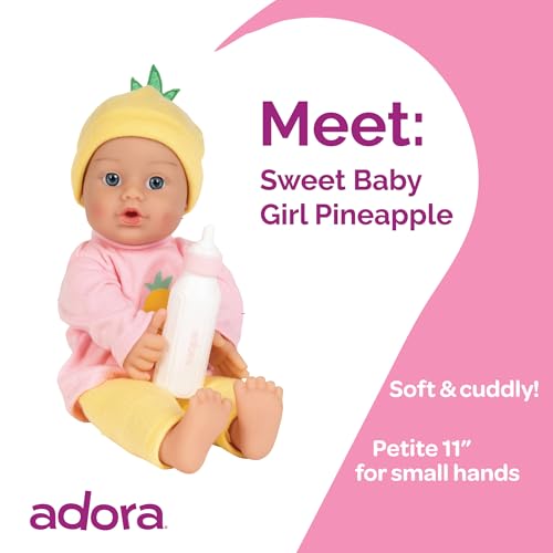 Adora Sweet Baby - 11” Soft & Cuddly Baby Doll, Realistic Features, Gentle Scent, Machine Washable, Lightweight & Easy to Hold | Adorable Playmate (Pineapple)