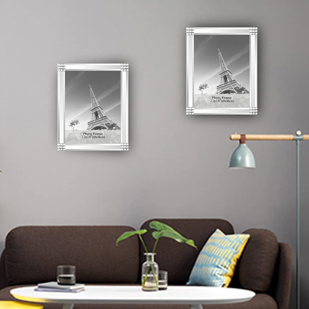 Meetart Standard Flat Silver Mirror Picture Frame 11x14 Inch With Mat For 8x10” Photo, Set Pack of 2 Piece, Wall Hang Portrait Or Landscape for Wall Decor Upgrade With Better Package。
