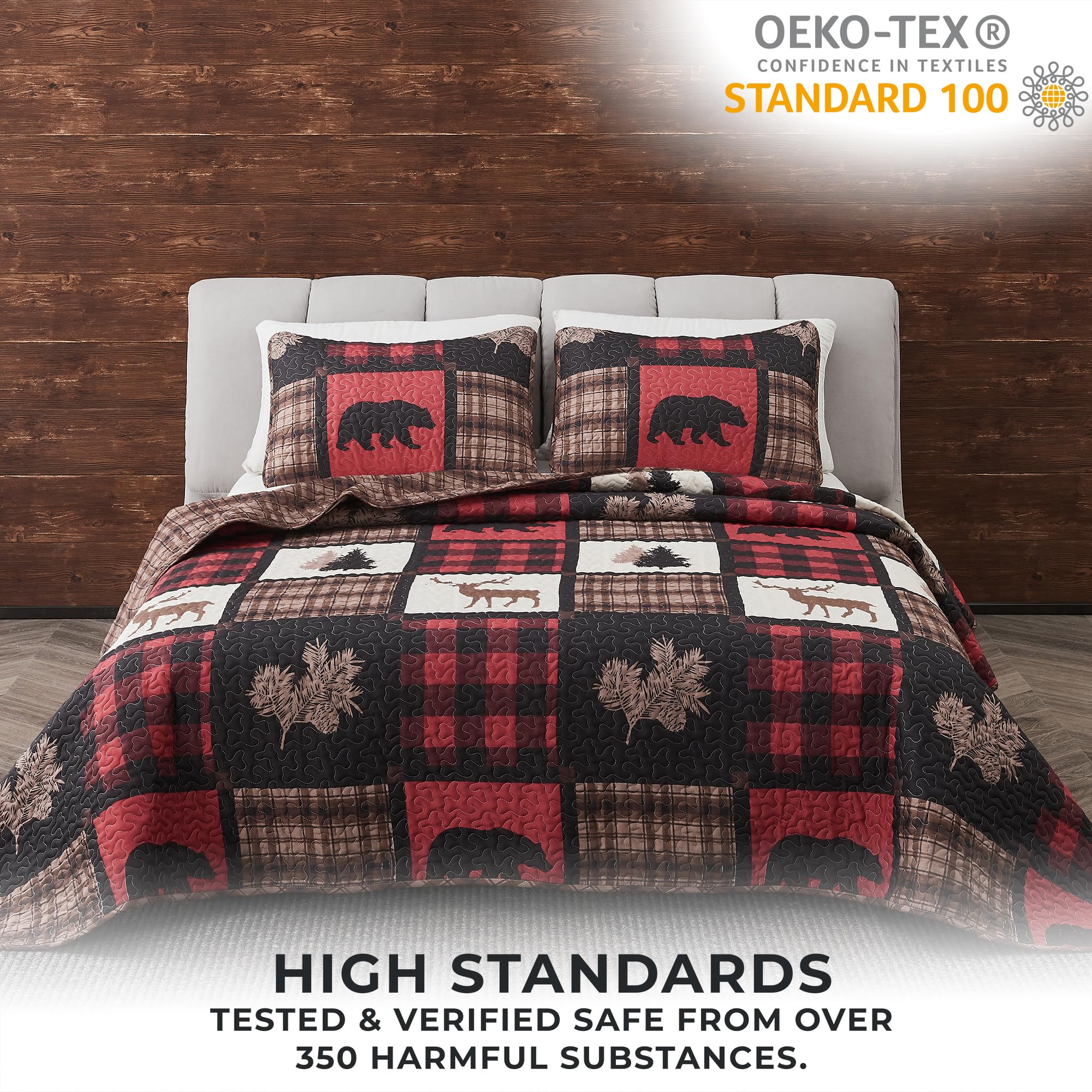 Great Bay Home Lodge Bedspread King Size Quilt with 2 Shams. Cabin 3-Piece Reversible All Season Quilt Set. Rustic Quilt Coverlet Bed Set. Stonehurst Collection. (Red/Black)