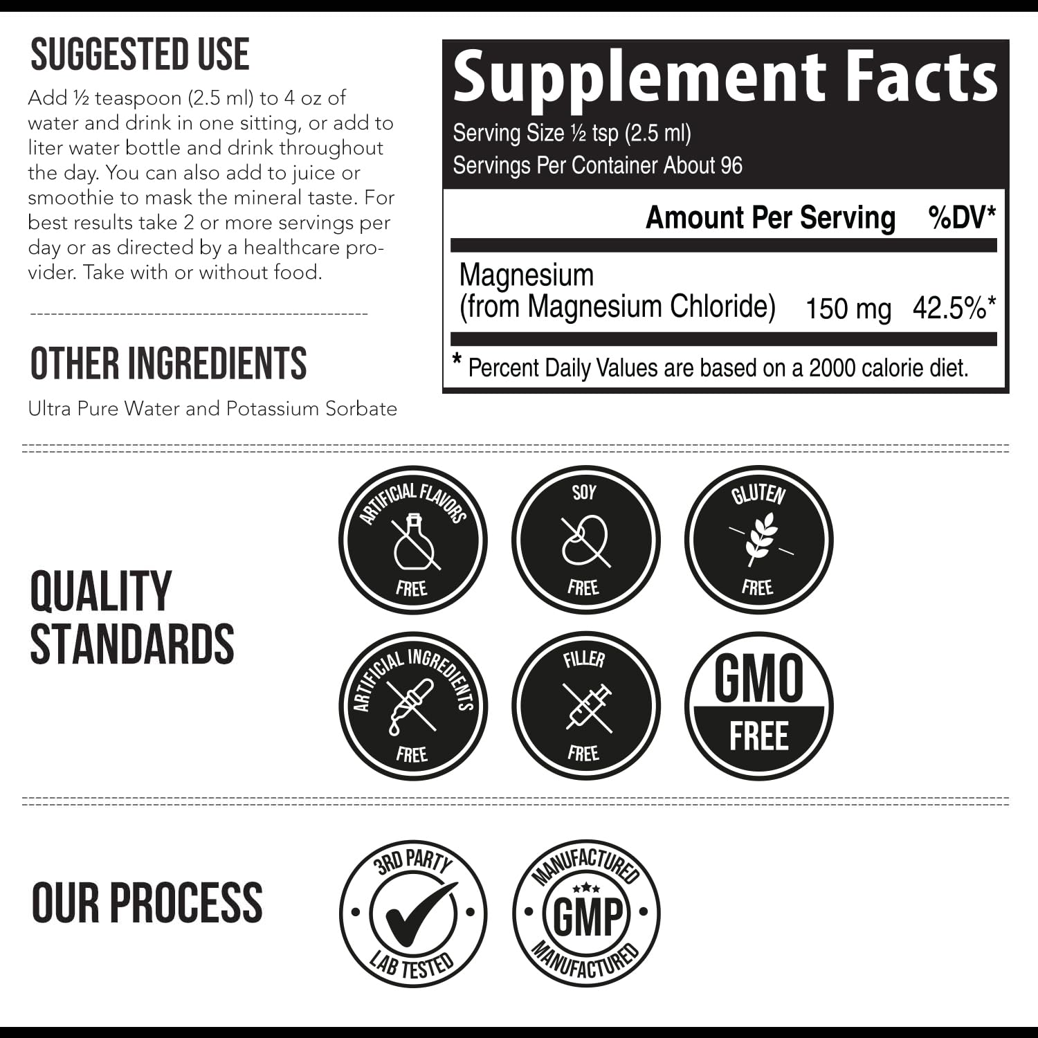 Liquid Magnesium | 8 oz - Ionic Magnesium Chloride, Highest & Fastest Absorption - Calm Mood, Sleep, Muscle Cramps & Spasms, Natural Laxative – Vegan, Glass Bottle (96 Servings)