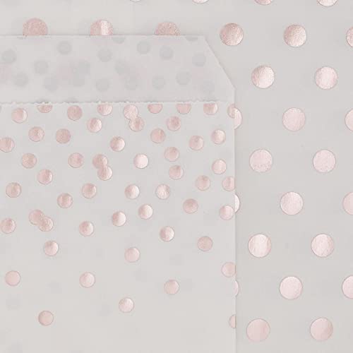 100 Pack Paper Treat Bags for Cookies, Popcorn, Candy Party Favors (2 Rose Gold Foil Designs)