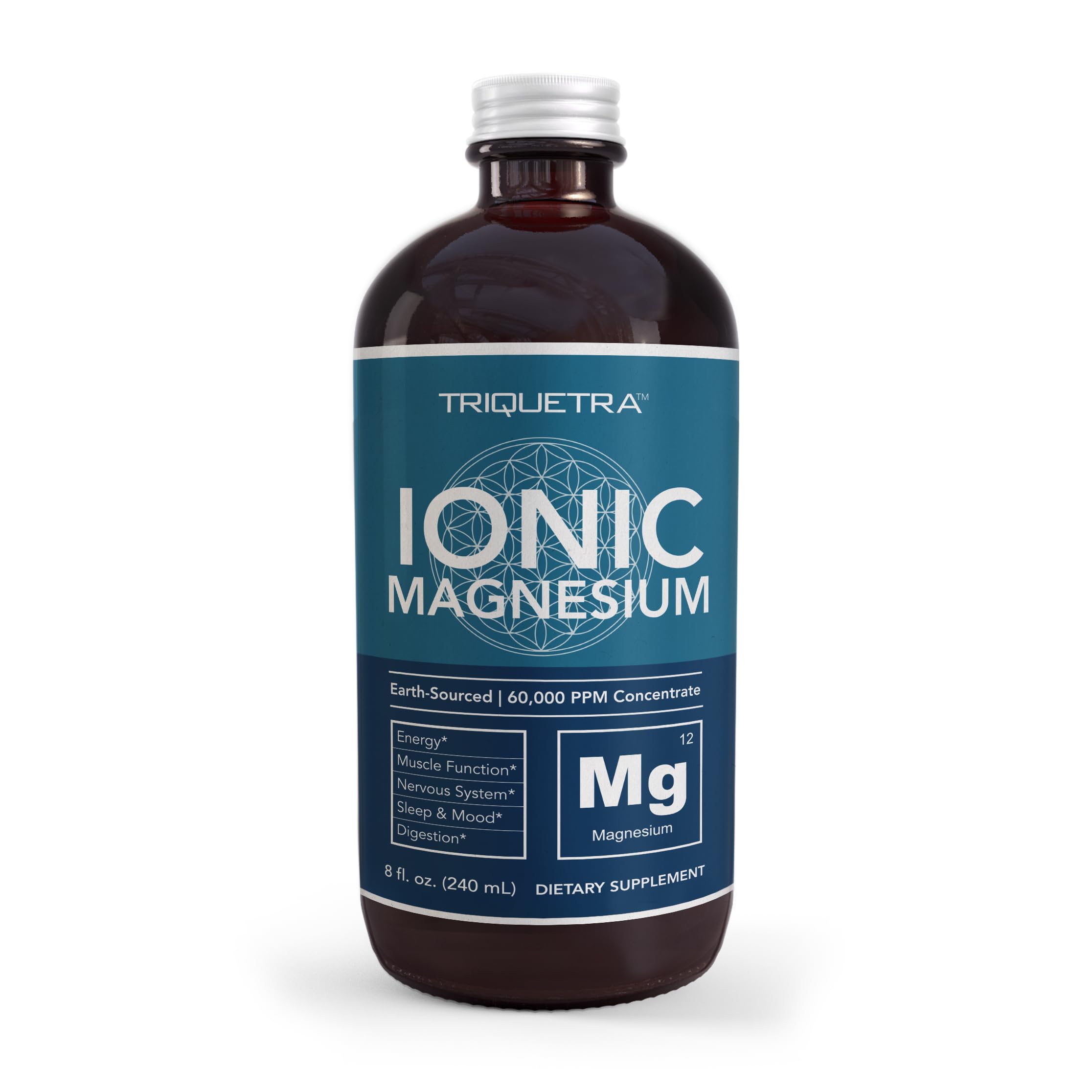 Liquid Magnesium | 8 oz - Ionic Magnesium Chloride, Highest & Fastest Absorption - Calm Mood, Sleep, Muscle Cramps & Spasms, Natural Laxative – Vegan, Glass Bottle (96 Servings)