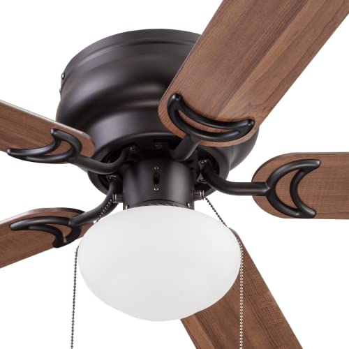 Prominence Home Alvina Traditional 44 Inch Ceiling Fan with Light, LED Flush Mount Ceiling Fan, Indoor Fan with 5 Blades, Gray Pine and Maple Brown Blade Finish Options, Bronze (51584-01)