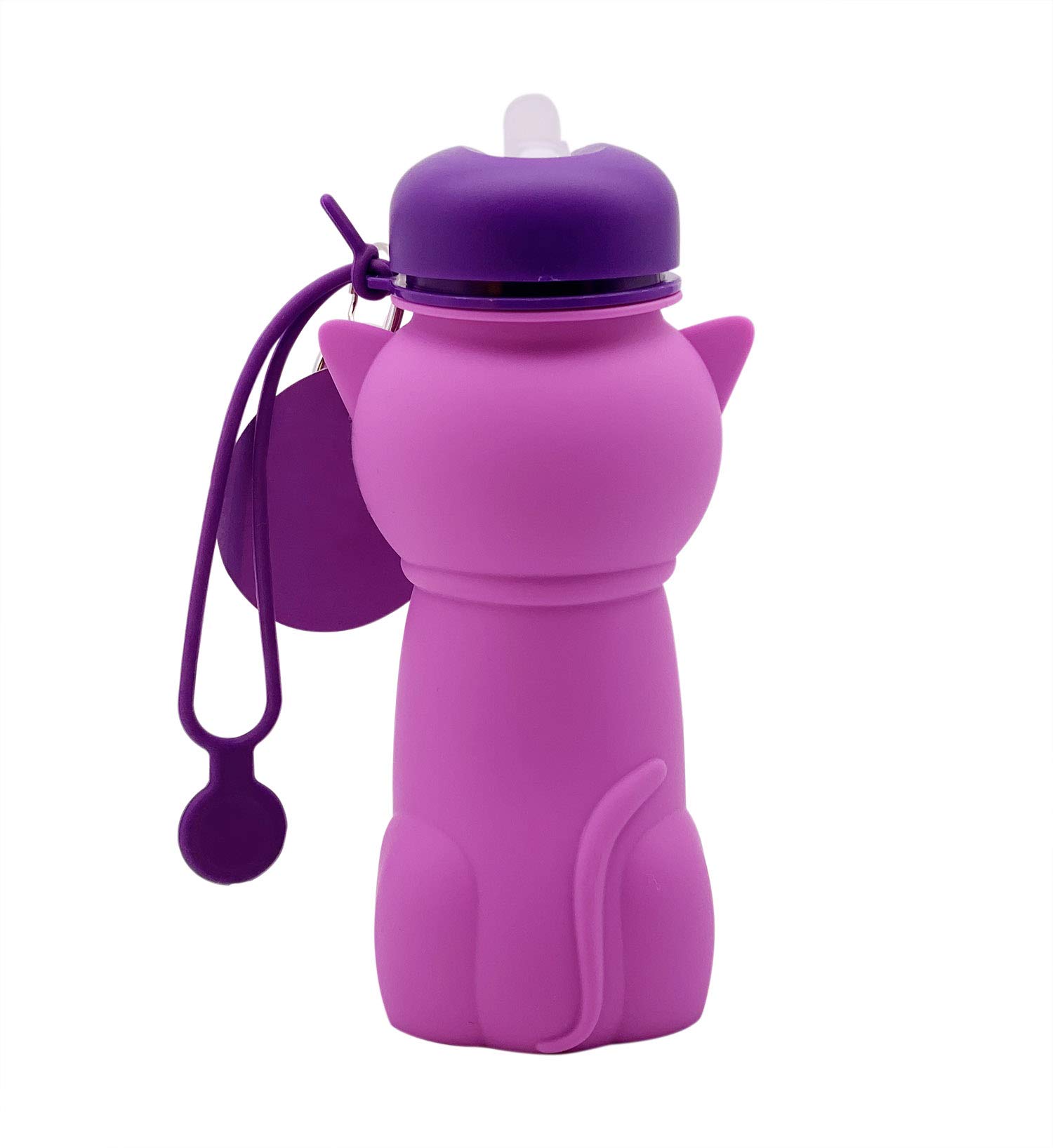 Collapsible Cat Kids Water Bottle BPA Free Portable Leak Proof with Silicone for School Travel Outdoor