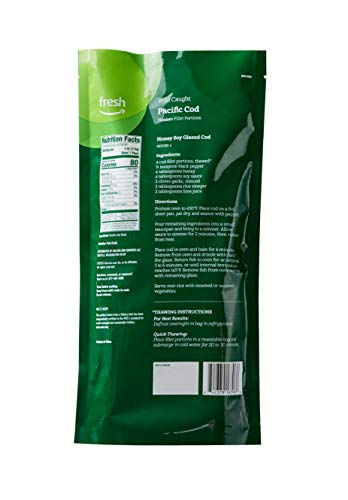 Amazon Fresh Brand, Wild Caught Pacific Cod Skinless Fillet Portions, Frozen, Sustainably Sourced, Phosphate Free, 1 Lb