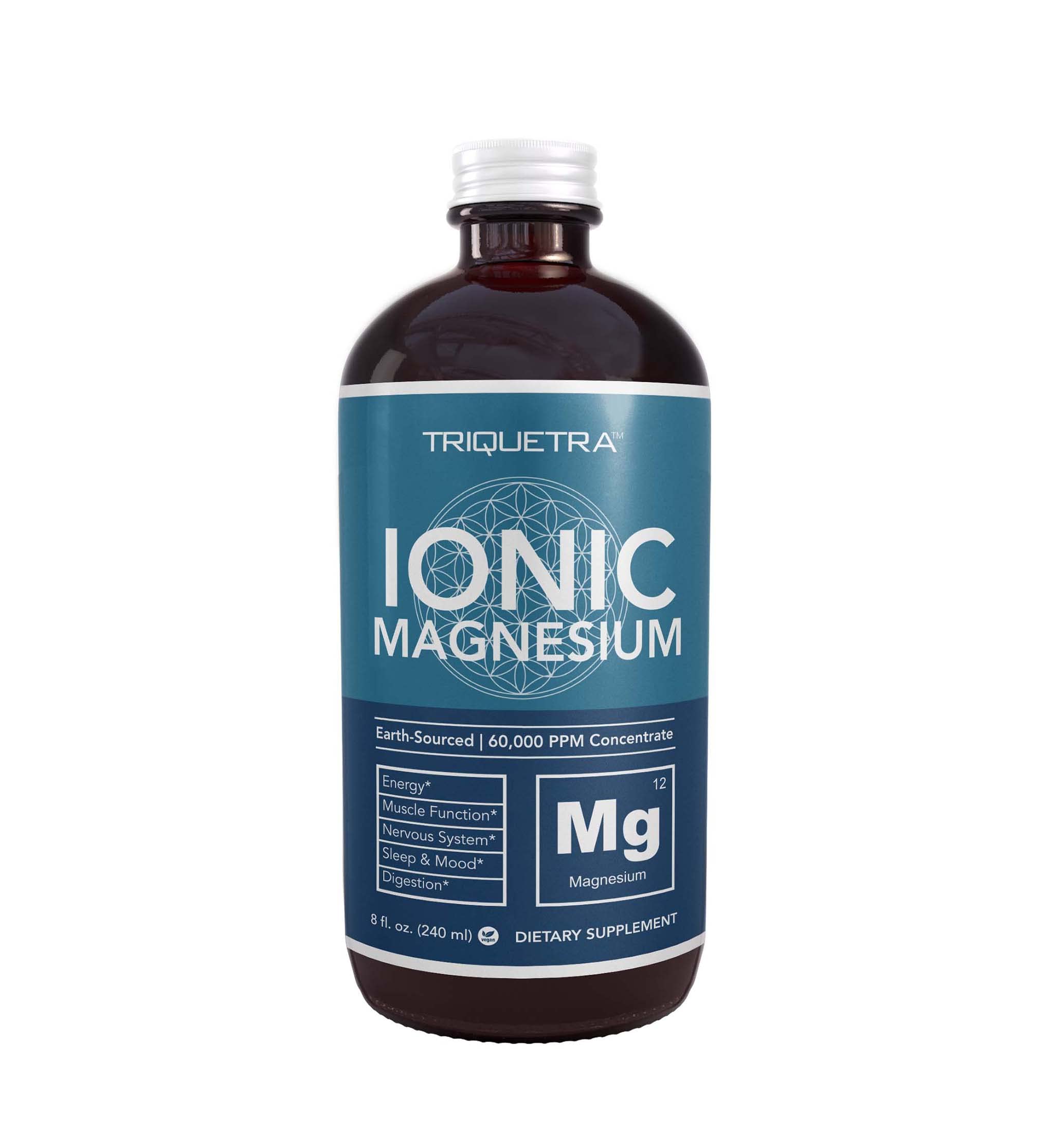 Liquid Magnesium | 8 oz - Ionic Magnesium Chloride, Highest & Fastest Absorption - Calm Mood, Sleep, Muscle Cramps & Spasms, Natural Laxative – Vegan, Glass Bottle (96 Servings)