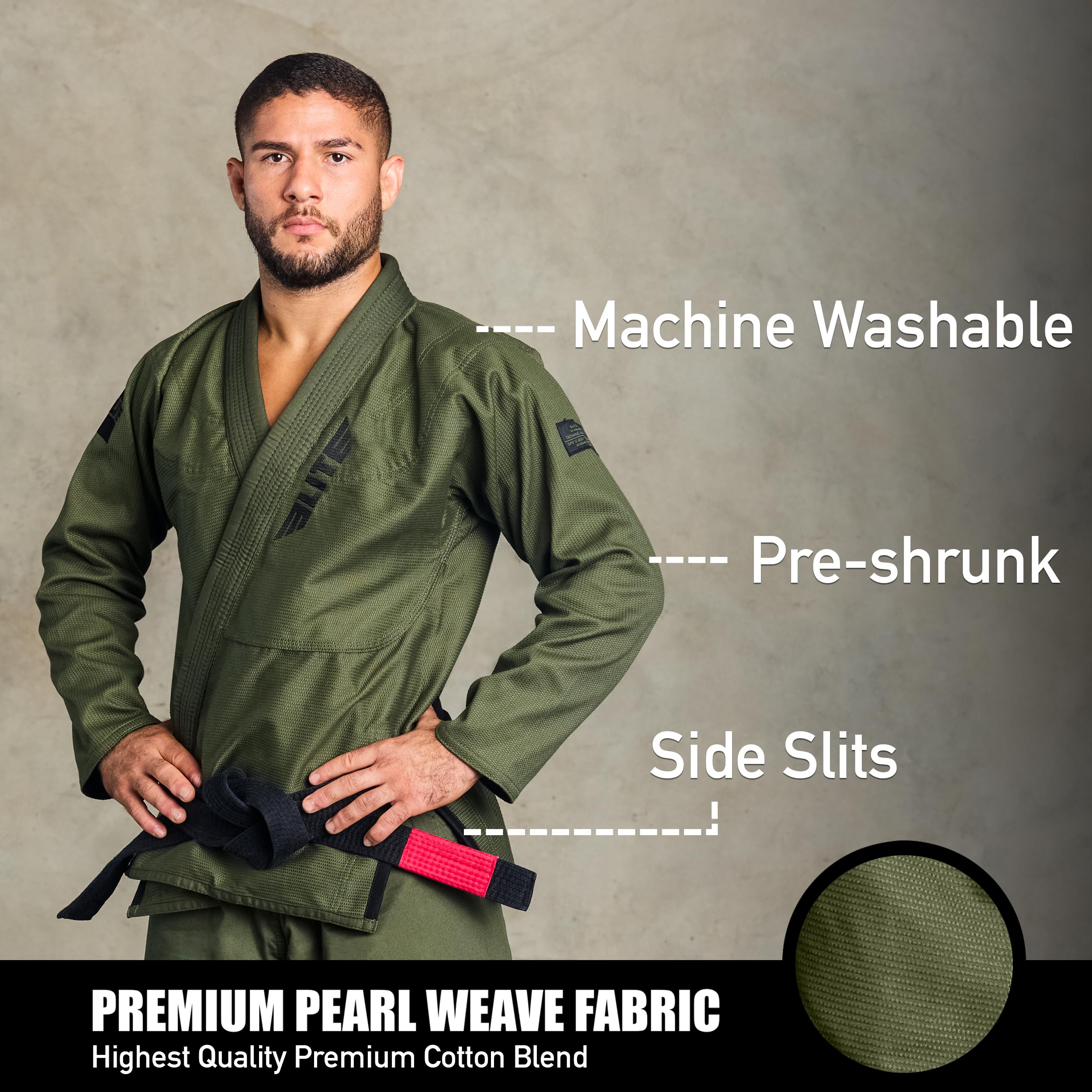 Elite Sports Bjj Gi for Men - Brazilian Jiu Jitsu Gi - Preshrunk sweat wicking Fabric - Machine washable - Free white Belt