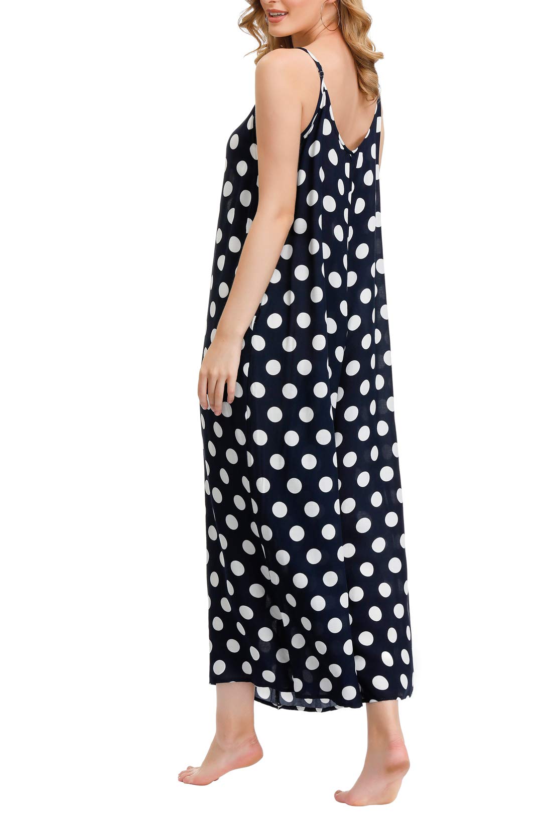 wexcen Womens Floral Printed Jumpsuits Casual Sleeveless Spaghetti Strap Rompers Wide Leg Pants with Two Pockets (Polka dot, XXL)