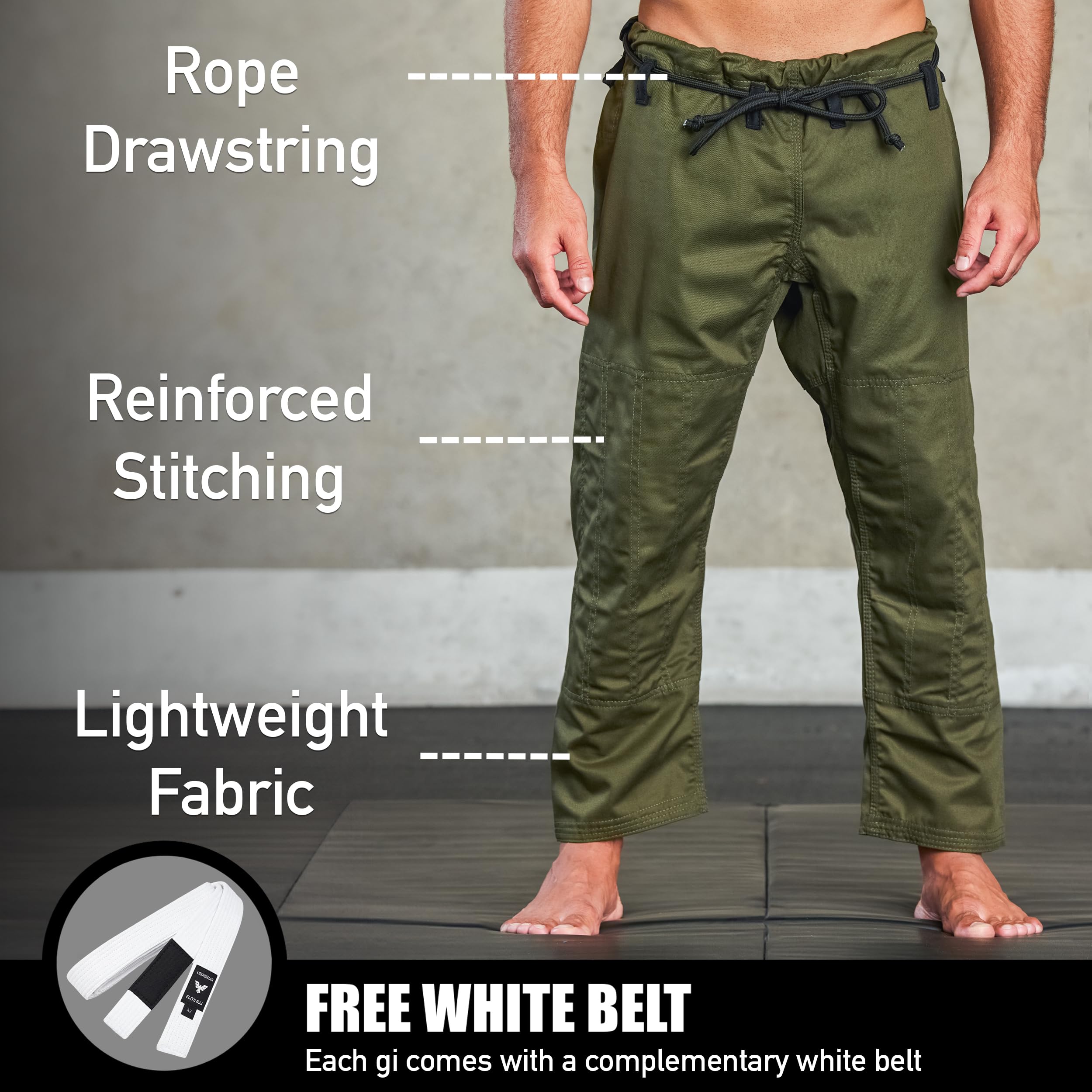 Elite Sports Bjj Gi for Men - Brazilian Jiu Jitsu Gi - Preshrunk sweat wicking Fabric - Machine washable - Free white Belt