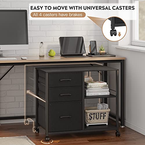 Raybee 3 Drawer Filing Cabinet for Home Office Mobile Lateral Office File Cabinets Rolling Printer Stand Fits for A4 / Letter/Legal,26.6" H x 29.7" W x 16.9" D Black