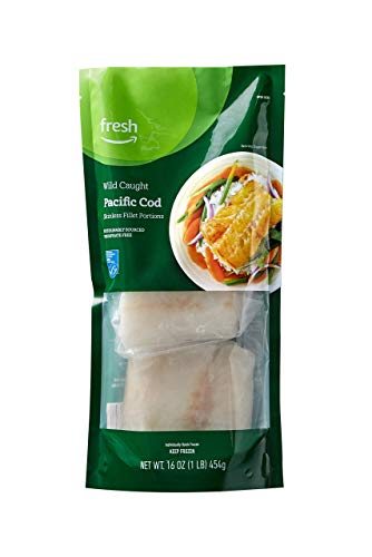 Amazon Fresh Brand, Wild Caught Pacific Cod Skinless Fillet Portions, Frozen, Sustainably Sourced, Phosphate Free, 1 Lb