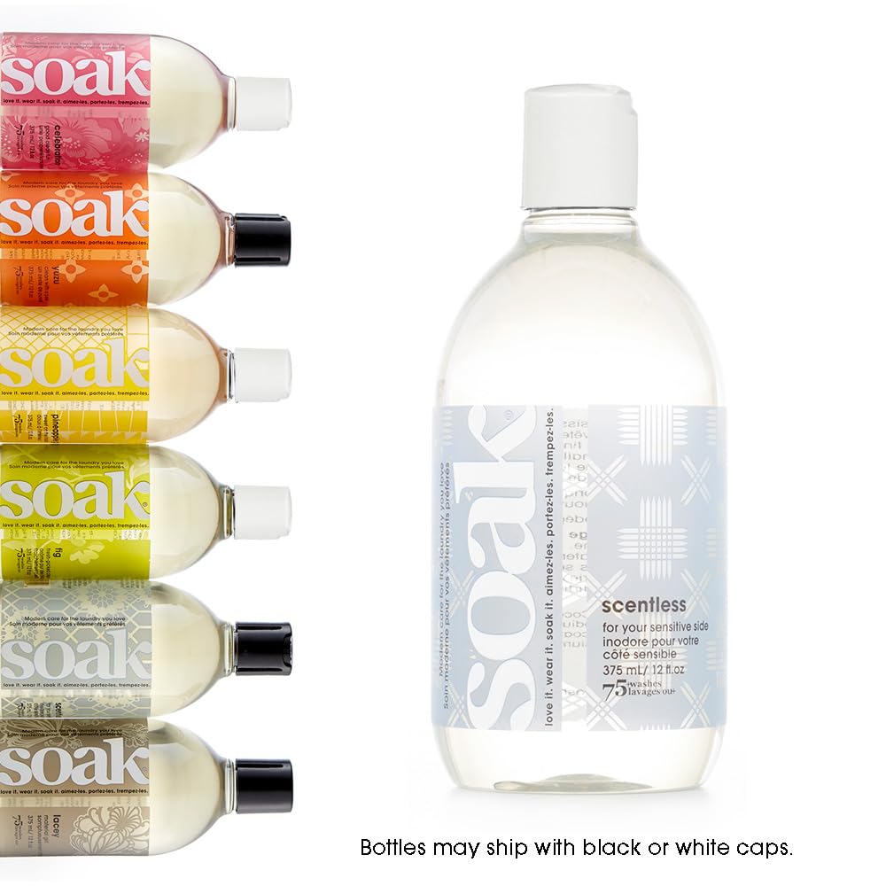 Soak Laundry Soap – No Rinse, Plant Derived Hand Wash Detergent - 375 ml / 12 fl. oz, 75+ Washes (Lacey)