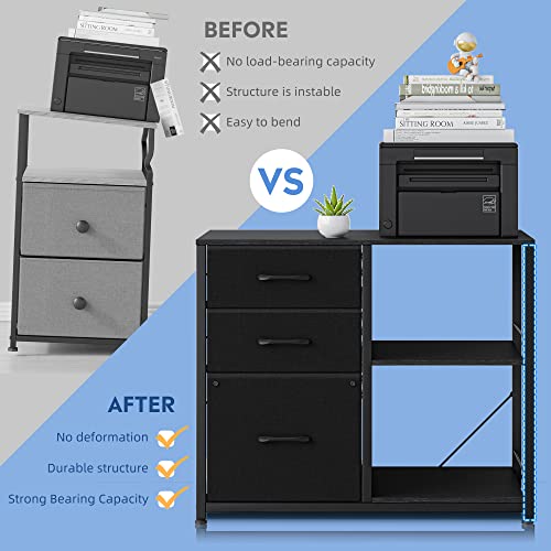 Raybee 3 Drawer Filing Cabinet for Home Office Mobile Lateral Office File Cabinets Rolling Printer Stand Fits for A4 / Letter/Legal,26.6" H x 29.7" W x 16.9" D Black
