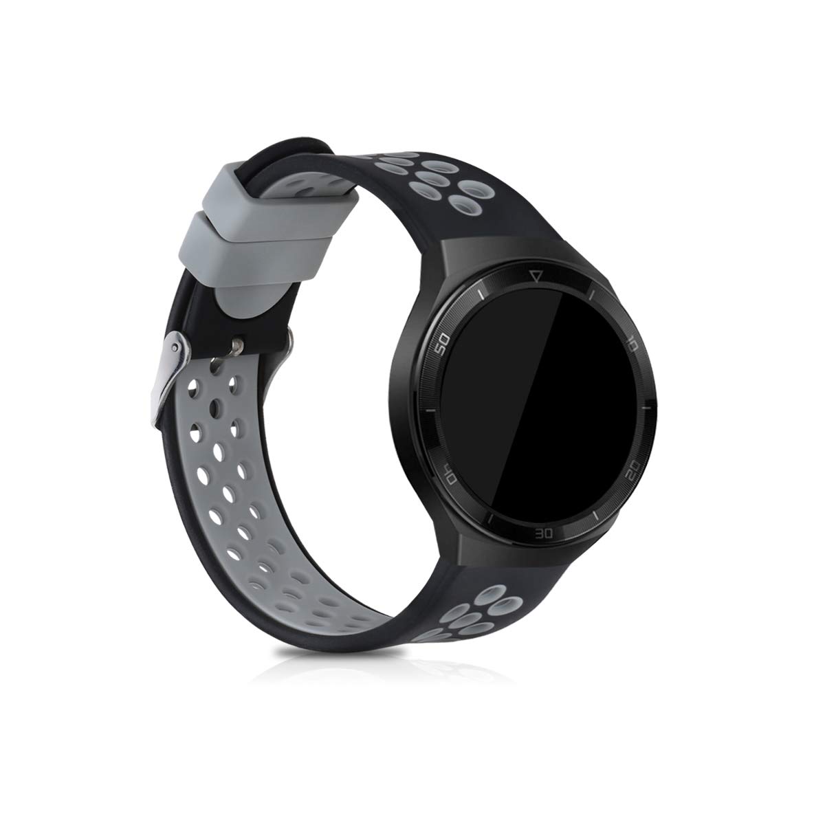 kwmobile Straps Compatible with Huawei Watch GT 2e Straps - 2x Replacement Silicone Watch Bands - Black/Red/Black/Grey