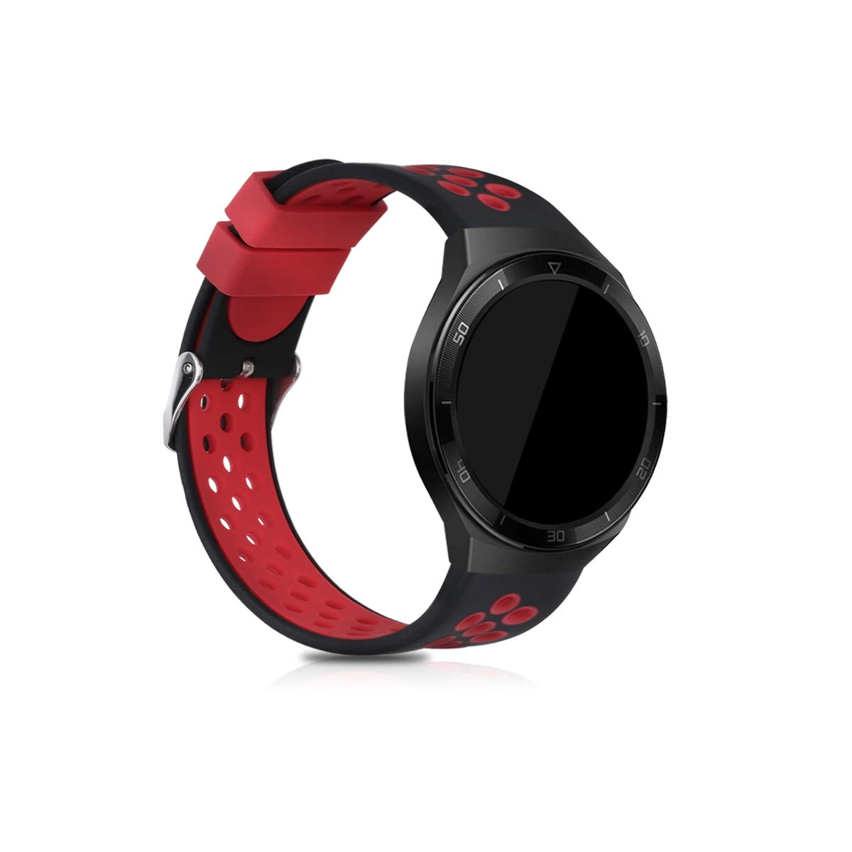 kwmobile Straps Compatible with Huawei Watch GT 2e Straps - 2x Replacement Silicone Watch Bands - Black/Red/Black/Grey