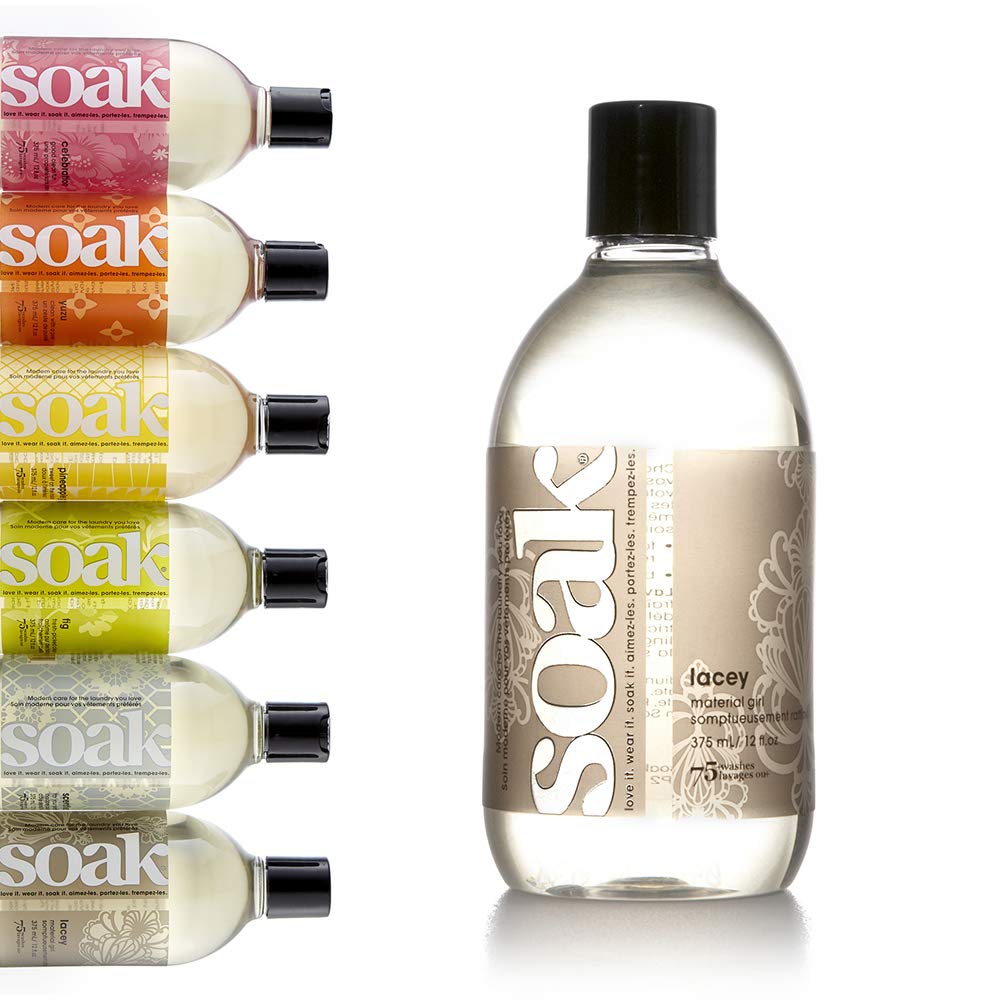 Soak Laundry Soap – No Rinse, Plant Derived Hand Wash Detergent - 375 ml / 12 fl. oz, 75+ Washes (Lacey)
