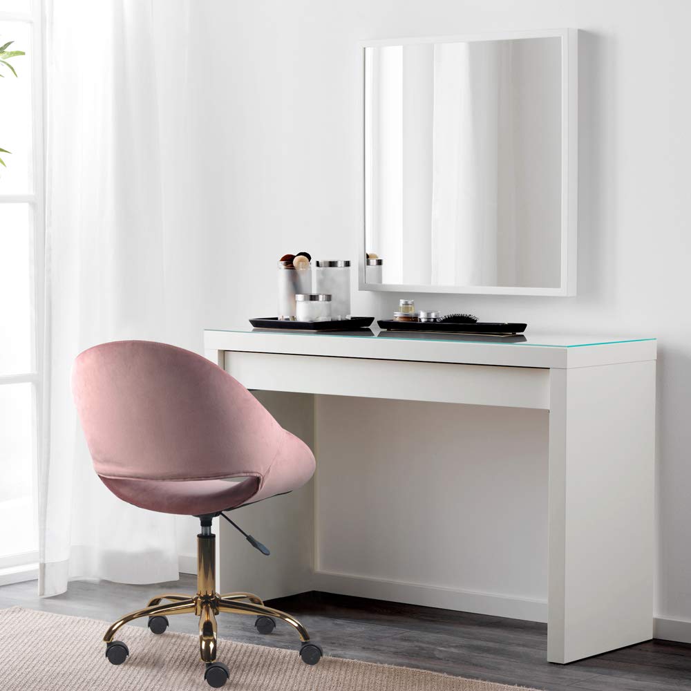 GIA Mid-Back Swivel Adjustable Small Vanity Chair with Velvet Upholstery, Pink