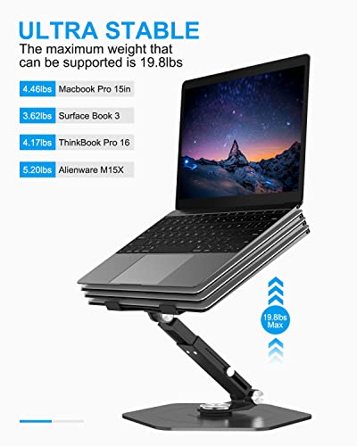 SENXILLER Laptop Stand for Desk, Laptop Stand Adjustable Height up to 19 inch, Swivel Laptop Stand with 360°Rotating, Laptop Riser Computer Stand Compatible with MacBook and All Laptops