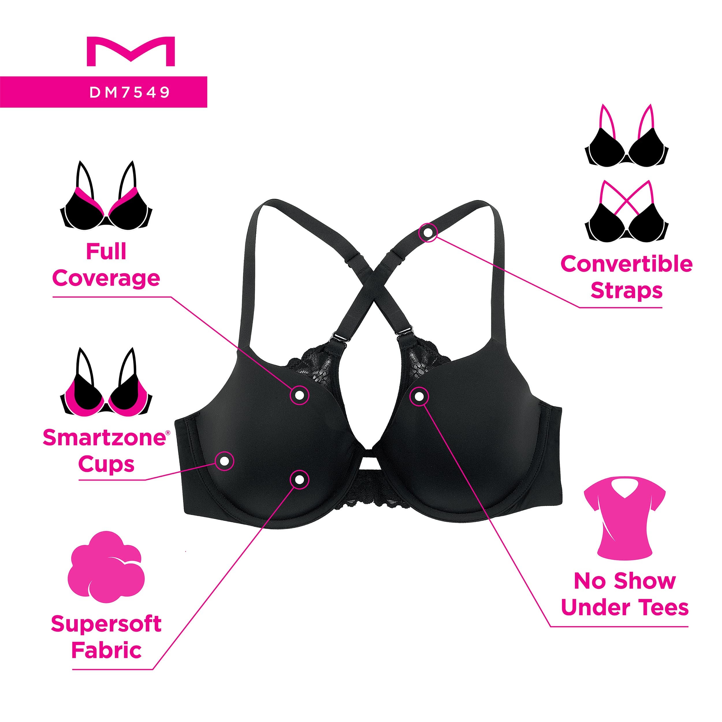 Maidenform Women's One Fab Fit Underwire, Microfiber T-Shirt, Full-Coverage Convertible Bra, White, 36C