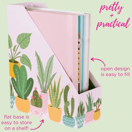 Steel Mill & Co Cute Magazine Holder Set of 2, Vertical File Organizer, File Folder and Paper Holder, Desk Accessories & Workspace Organizers for Home or Office, Succulent