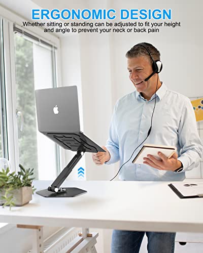 SENXILLER Laptop Stand for Desk, Laptop Stand Adjustable Height up to 19 inch, Swivel Laptop Stand with 360°Rotating, Laptop Riser Computer Stand Compatible with MacBook and All Laptops