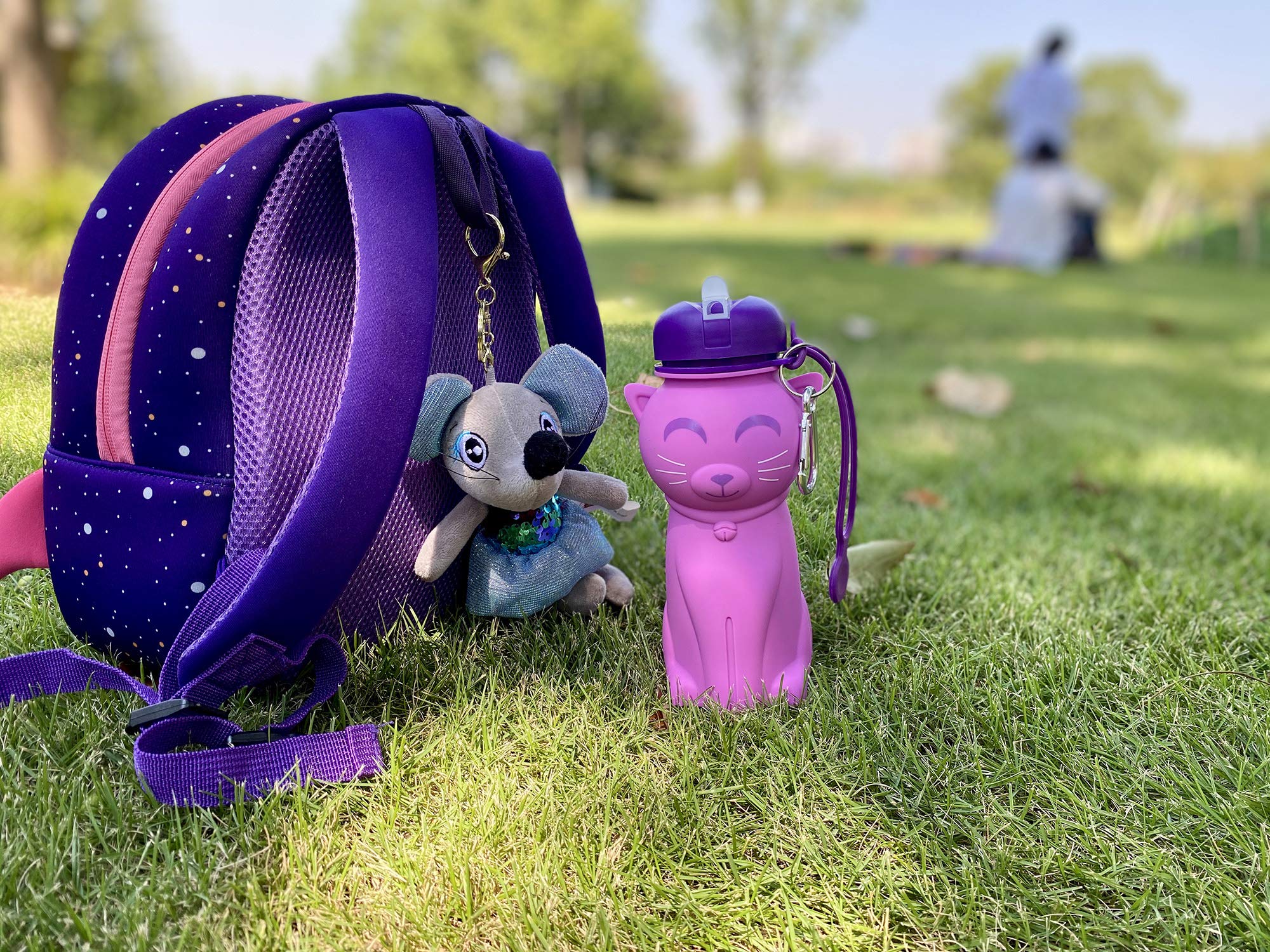 Collapsible Cat Kids Water Bottle BPA Free Portable Leak Proof with Silicone for School Travel Outdoor