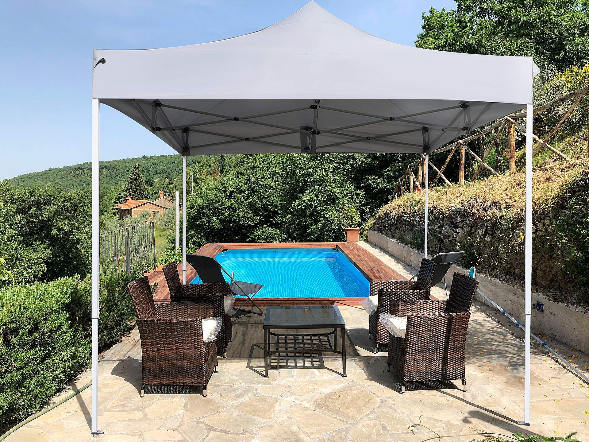 Devoko 10x10ft Patio Pop Up Canopy Tent Outdoor Portable Instant Folding Shelter Canopy Tent for Parties with Wheeled Carry Bag & Sand Bags(Grey)