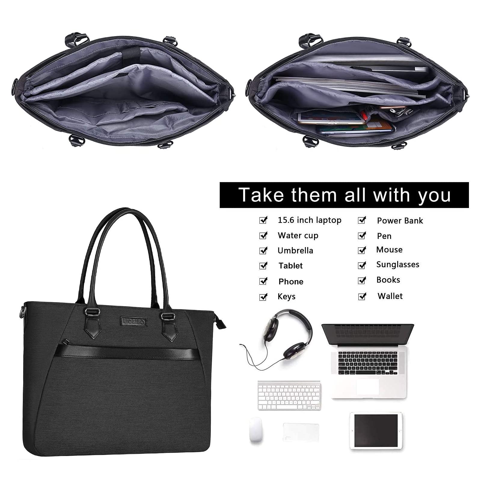 MOSISO Laptop Tote Bag (17-17.3 inch) with Front Trapezoid Pocket, Space Gray