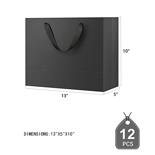 JINMING 12 Large Gift Bags 13x5x10 Inches, Matte Black Gift Bags, Premium Gift Bags with Handles for All Occasions