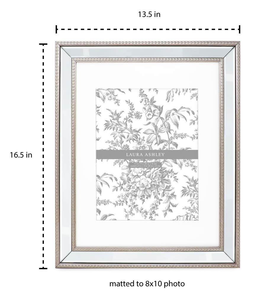 Laura Ashley 11x14 (Matted 8x10) Champagne Mirror Bead Picture Frame, Classic Mirrored Frame with Beaded Border, Wall-Mountable, Made for Photo Gallery and Wall Art, (11x14 (Matted 8x10), Champagne)