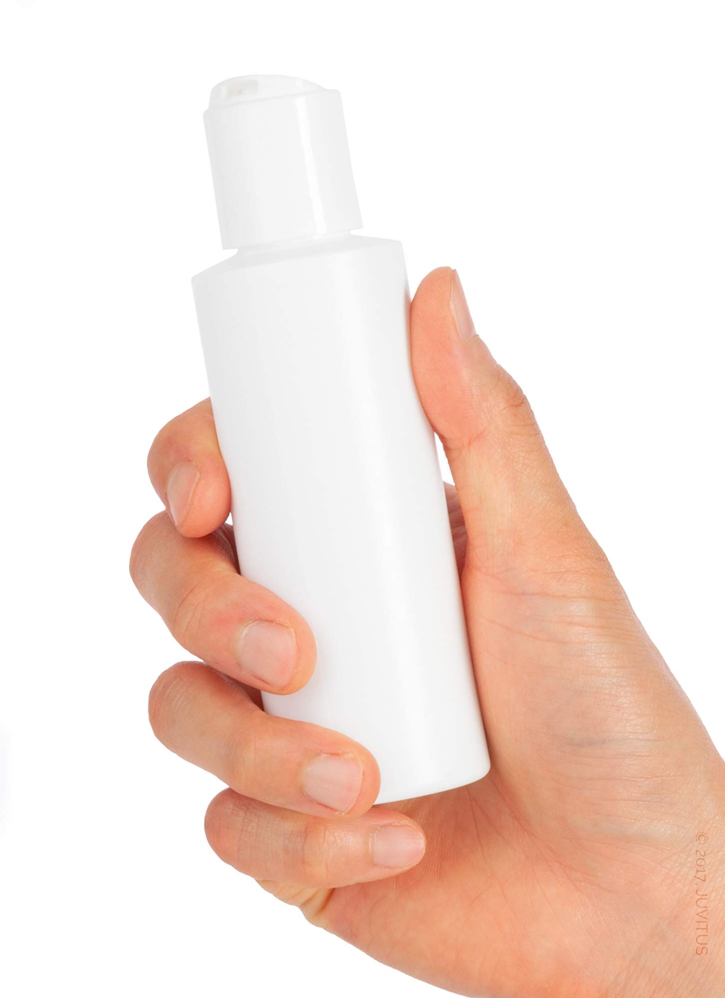 JUVITUS 4 oz / 120 ml White Plastic HDPE Refillable Cylinder Squeeze Bottle with White Disc Cap (12 Pack)