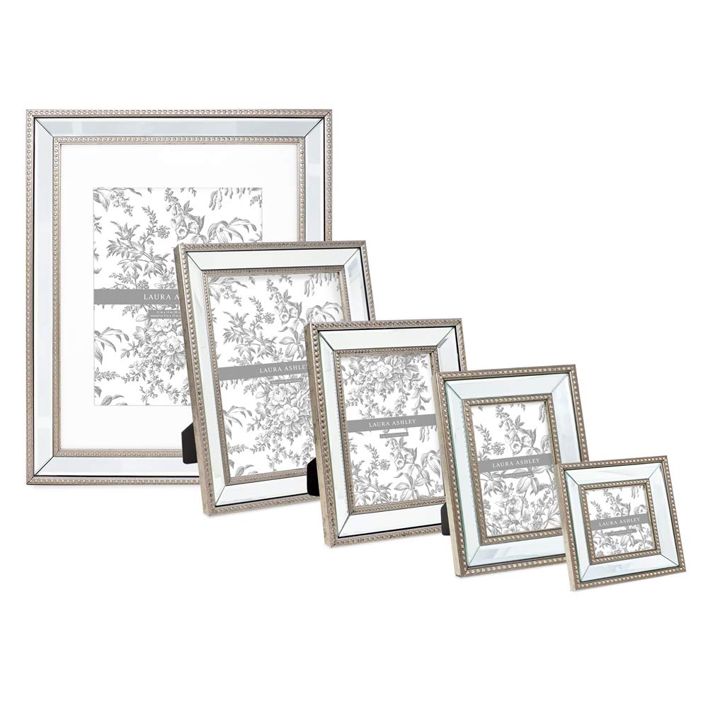 Laura Ashley 11x14 (Matted 8x10) Champagne Mirror Bead Picture Frame, Classic Mirrored Frame with Beaded Border, Wall-Mountable, Made for Photo Gallery and Wall Art, (11x14 (Matted 8x10), Champagne)