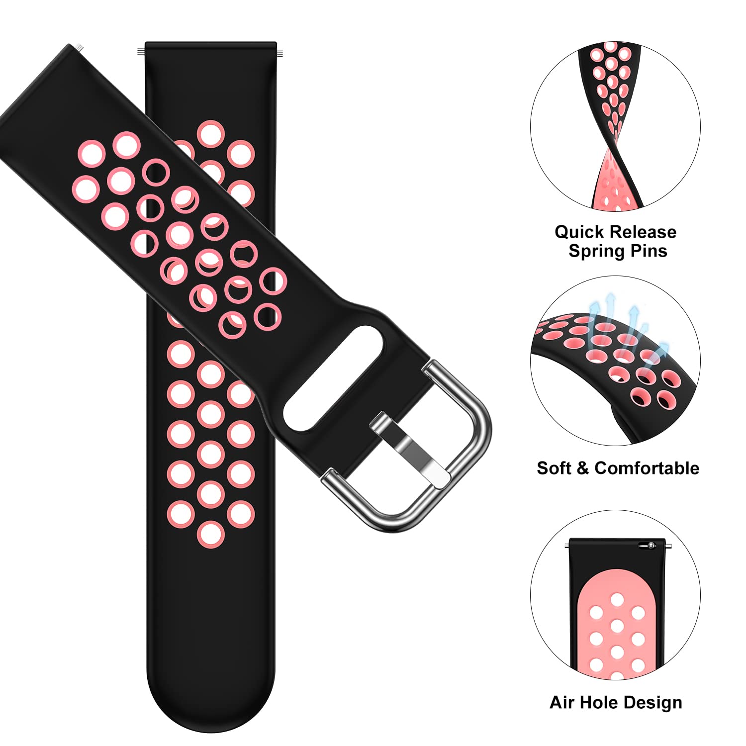 NAHAI 3 Pack Compatible with Samsung Galaxy Watch Active 2 Bands 40mm 44mm/ Active/Galaxy Watch 3 Band 41mm/Watch 4, Galaxy Watch 42mm Band, Soft Silicone Replacement Wristband for Women Men, Small