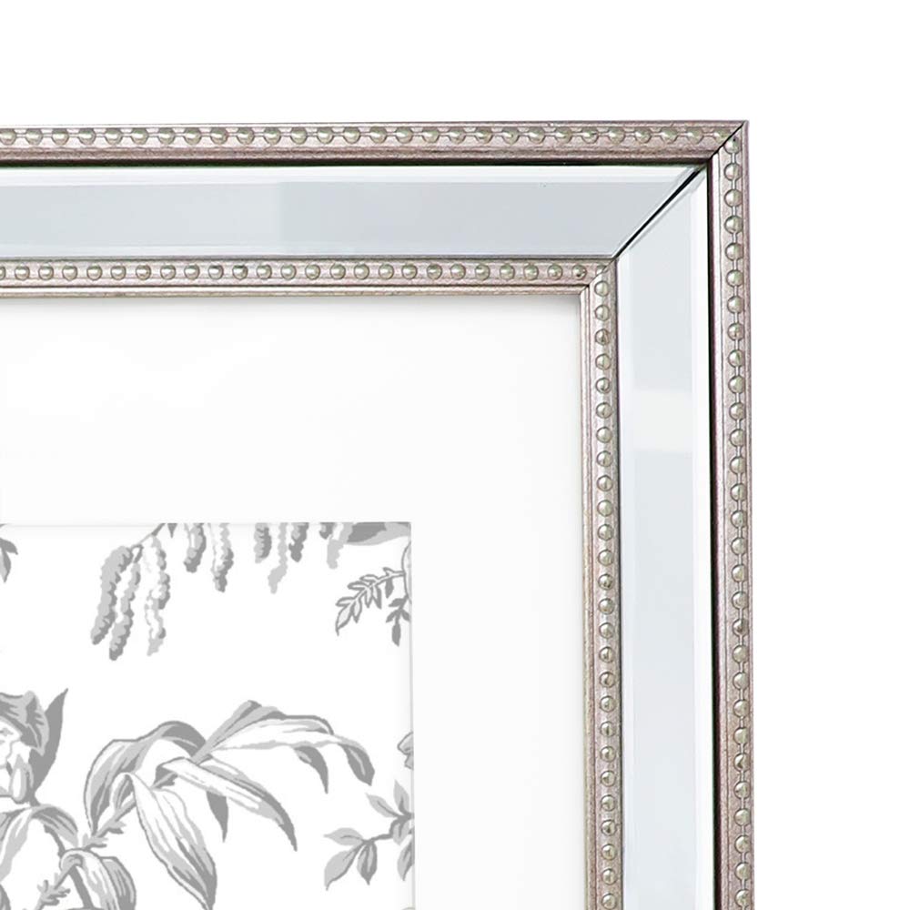 Laura Ashley 11x14 (Matted 8x10) Champagne Mirror Bead Picture Frame, Classic Mirrored Frame with Beaded Border, Wall-Mountable, Made for Photo Gallery and Wall Art, (11x14 (Matted 8x10), Champagne)