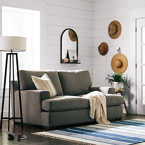 Amazon Brand – Stone & Beam Deco Metal Frame Living Room Standing Floor Lamp With Light Bulb and White Shade - 18 x 18 x 59.5 Inches, Black