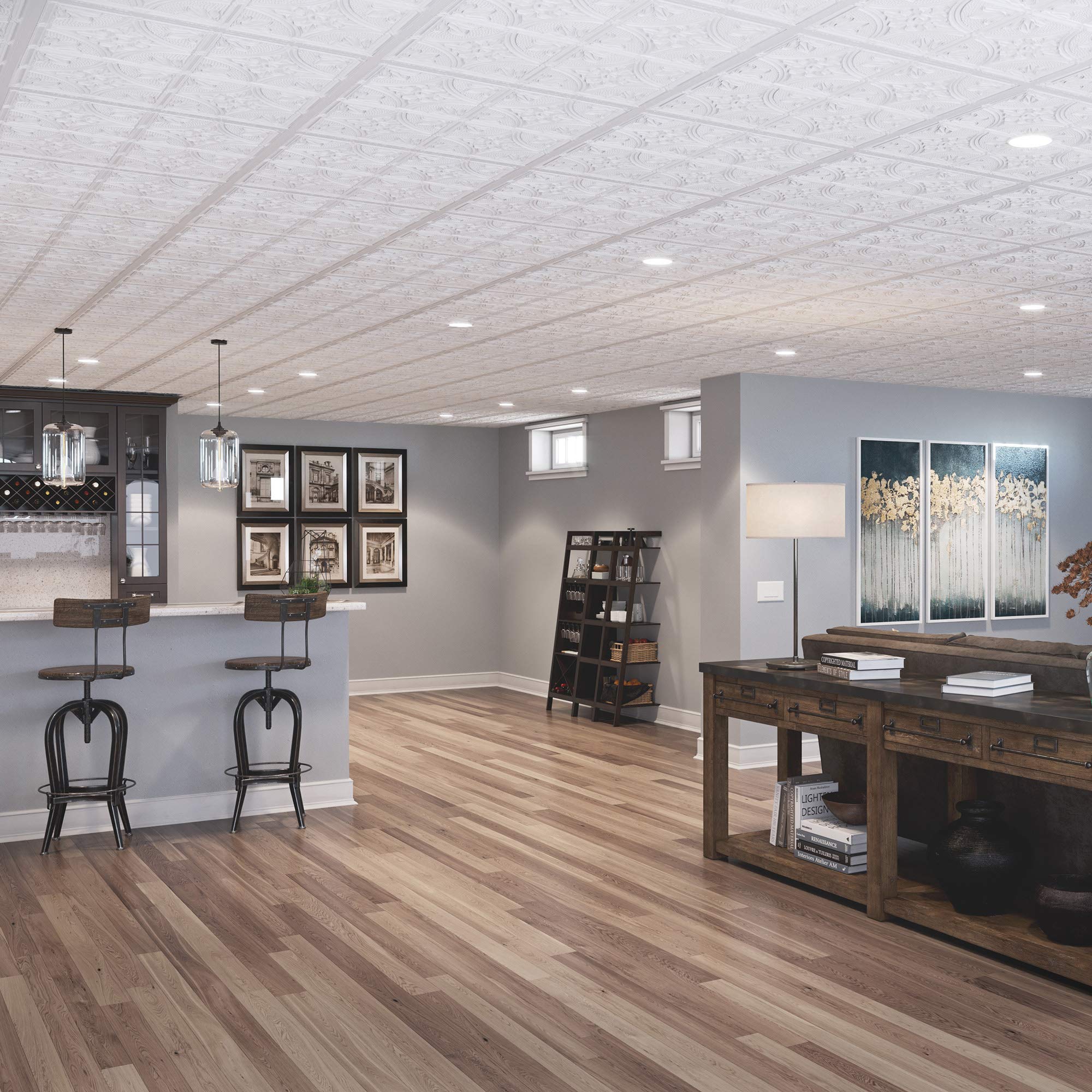 Genesis 2ft x 2ft White Antique Ceiling Tiles - Easy Drop-in Installation – Waterproof, Washable and Fire-Rated - High-Grade PVC to Prevent Breakage - Package of 12 Tiles