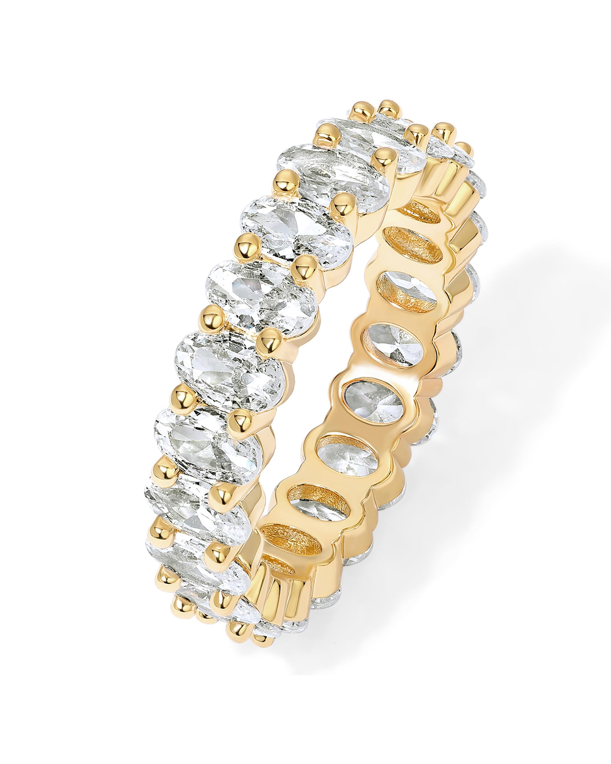 PAVOI 14K Yellow Gold Plated Oval Cubic Zirconia Stone Love Ring - 5mm Thick Stackable Bands for Women - Statement Jewelry Gold Eternity Rings for Women, Size 5