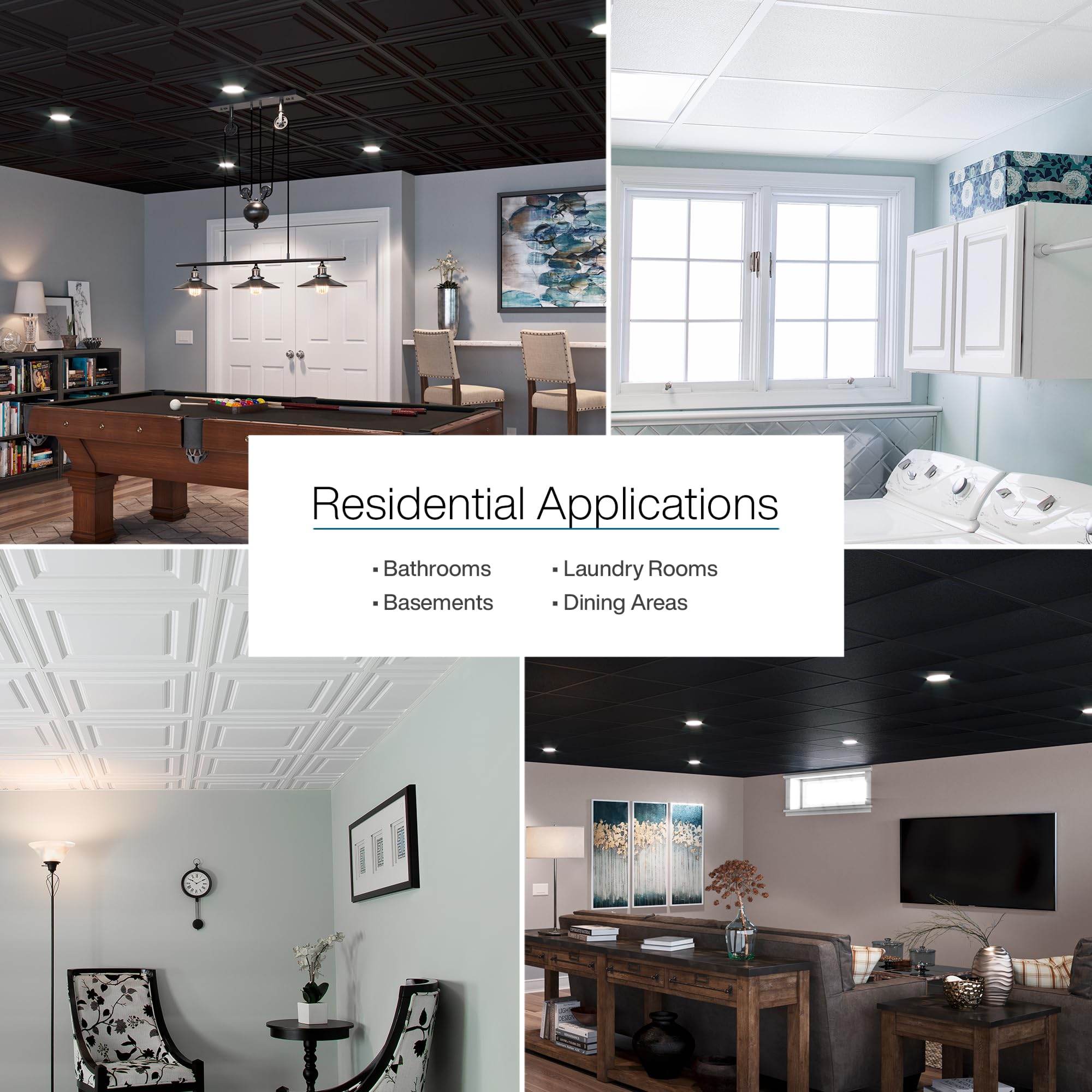 Genesis 2ft x 2ft White Antique Ceiling Tiles - Easy Drop-in Installation – Waterproof, Washable and Fire-Rated - High-Grade PVC to Prevent Breakage - Package of 12 Tiles