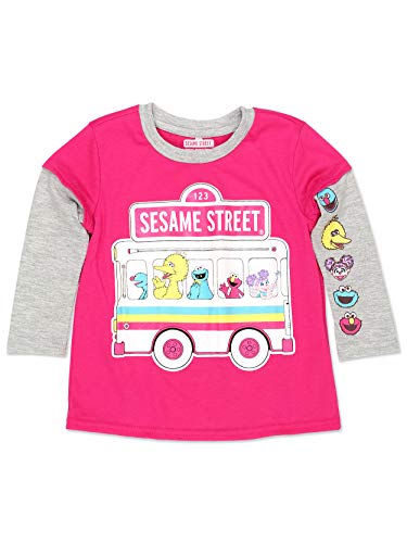 Sesame Street Elmo, Big Bird, Cookie Monster, Grover, Abby Cadabby Girls’ Long Sleeve T-Shirt for Infant and Toddler – Pink