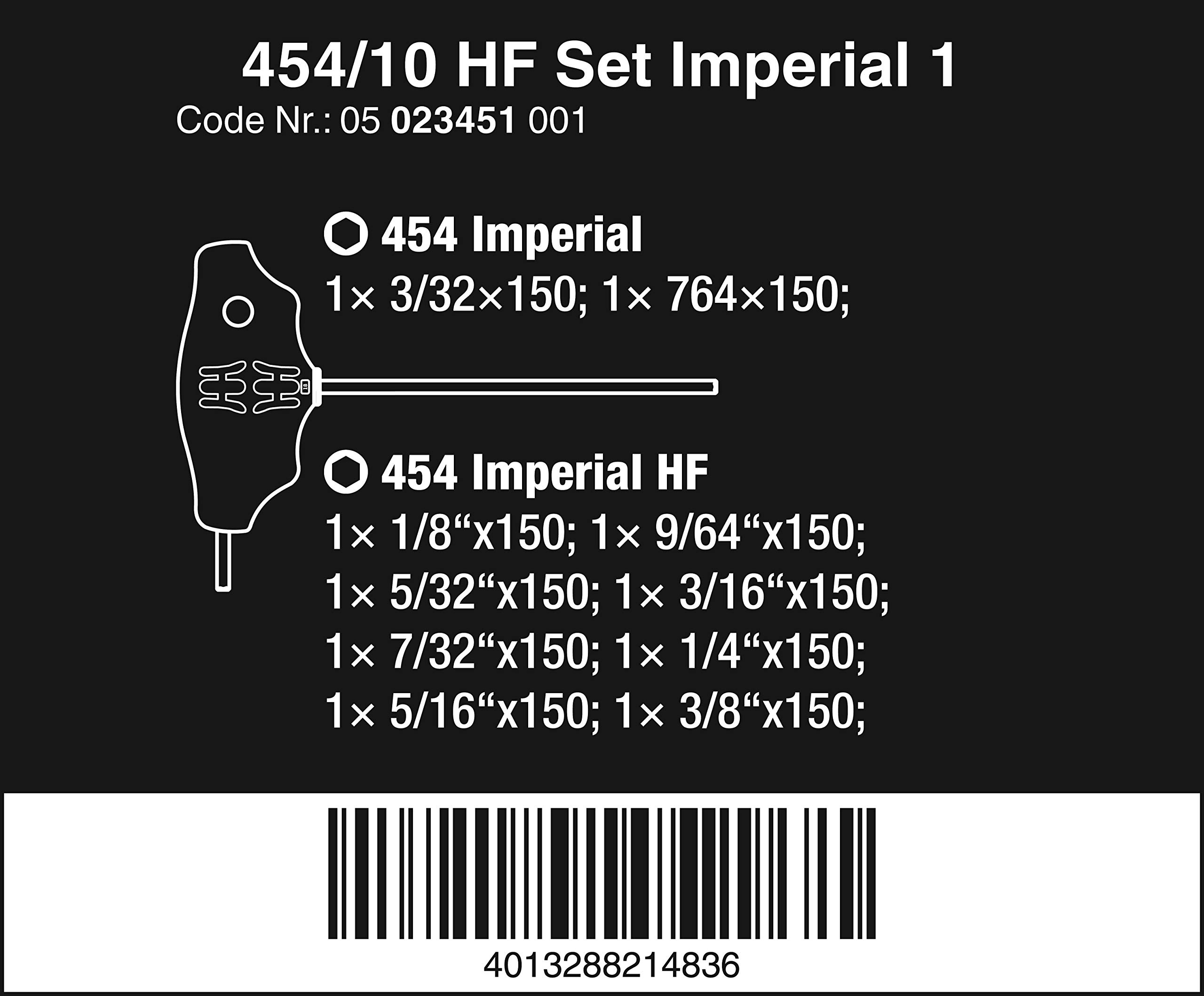 Wera - 5023451001 454/10 HF Set Imperial 1 Screwdriver Set T-Handle Screwdrivers Hex-Plus with Holding Function, Imperial, 10 Pieces