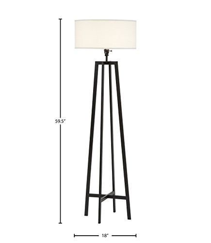Amazon Brand – Stone & Beam Deco Metal Frame Living Room Standing Floor Lamp With Light Bulb and White Shade - 18 x 18 x 59.5 Inches, Black