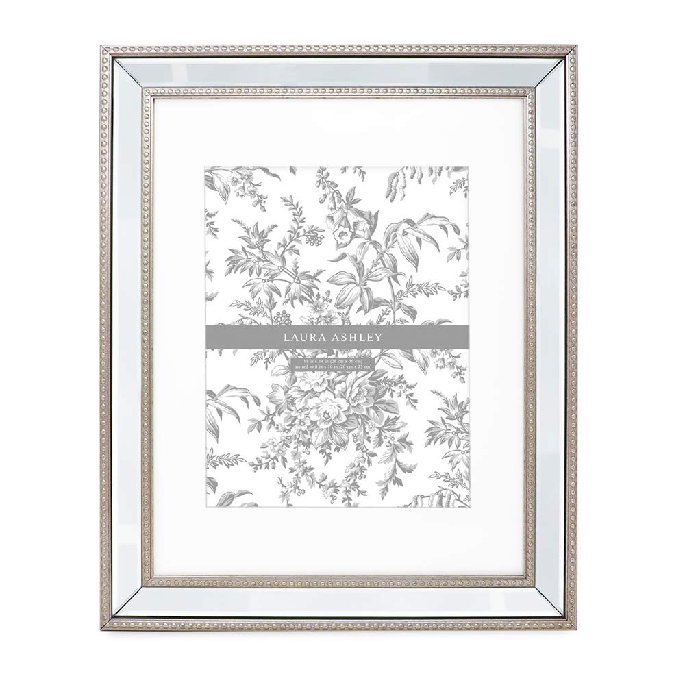Laura Ashley 11x14 (Matted 8x10) Champagne Mirror Bead Picture Frame, Classic Mirrored Frame with Beaded Border, Wall-Mountable, Made for Photo Gallery and Wall Art, (11x14 (Matted 8x10), Champagne)