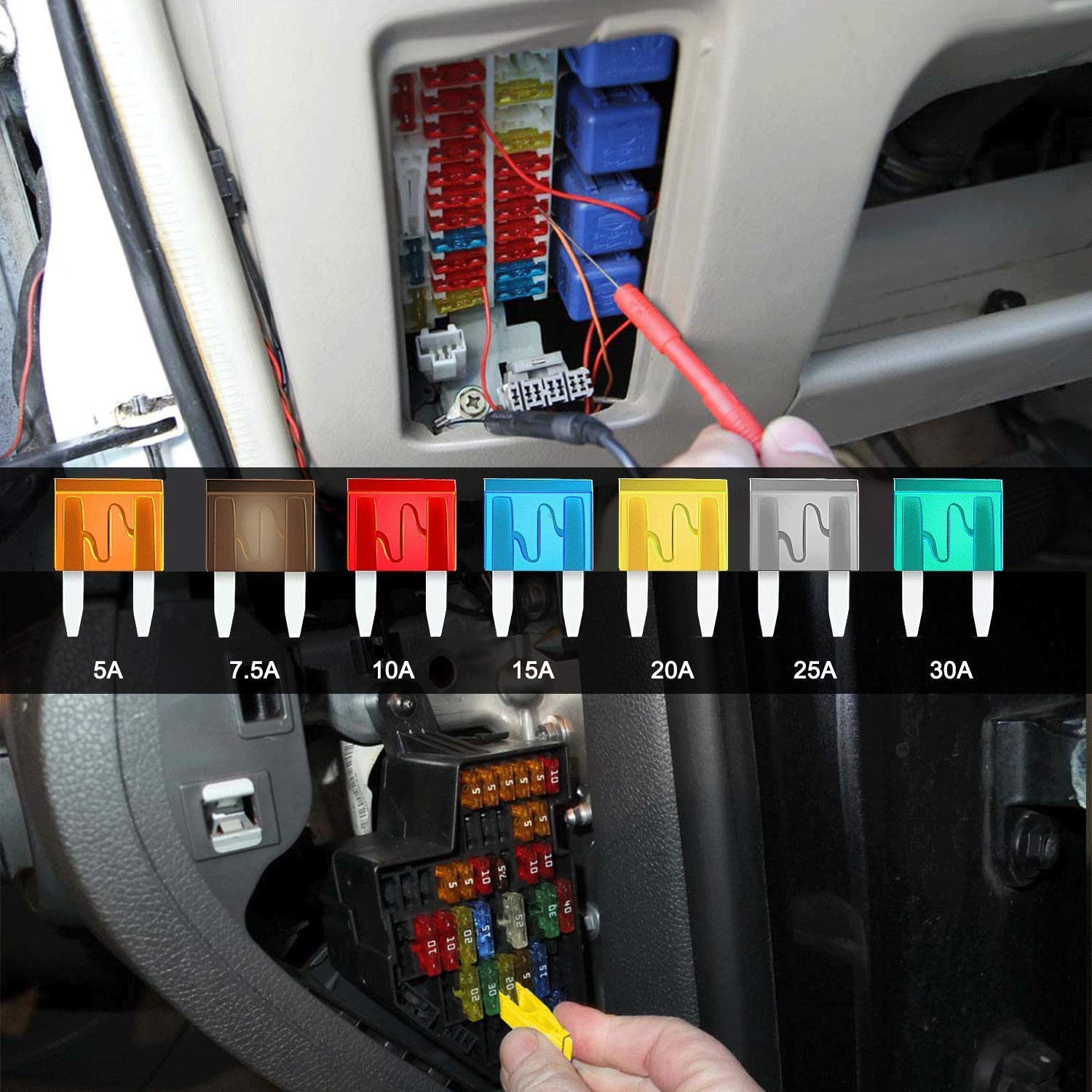 Nilight - 50034R 10 Pack 12V Car Add-A-Circuit Fuse Tap Adapter Mini Atm Apm Blade Fuse Holder with 120 PCS Mini Blade Fuse Assortment Kit (5, 7.5, 10, 15, 20, 25, 30) AMP for Cars,Trucks,Boats