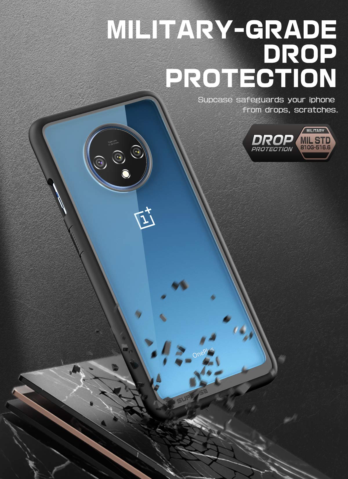 SUPCASE Unicorn Beetle Style Slim Clear Case for OnePlus 7T - Black