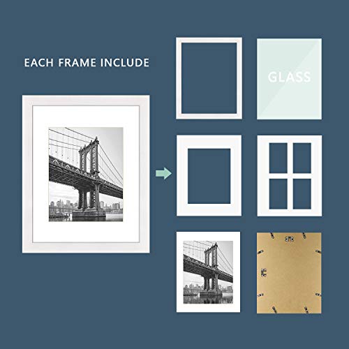 Hap Tim 11x14 Picture Frame Set of 2,Each White Wood Pattern Frame with 2 Mats,Display 8x10 or Four 4x6 Photos with Mat,11x14 Picture Without Mat for Wall Display(CWH-11x14-CB)