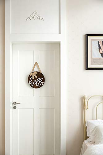 Dahey Hello Sign Rustic Front Door Decor Round Wood Hanging Sign Farmhouse Porch Decorations for Christmas Day Home Decor, Brown