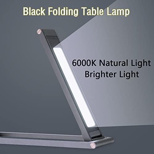 LEDHOLYT Foldable LED Desk Light, Slim Portable Rechargeable USB Table Light, Eye-Caring Aluminium Alloy Table Lamps,for Home, Reading, Studying, Work, Travel (Black)