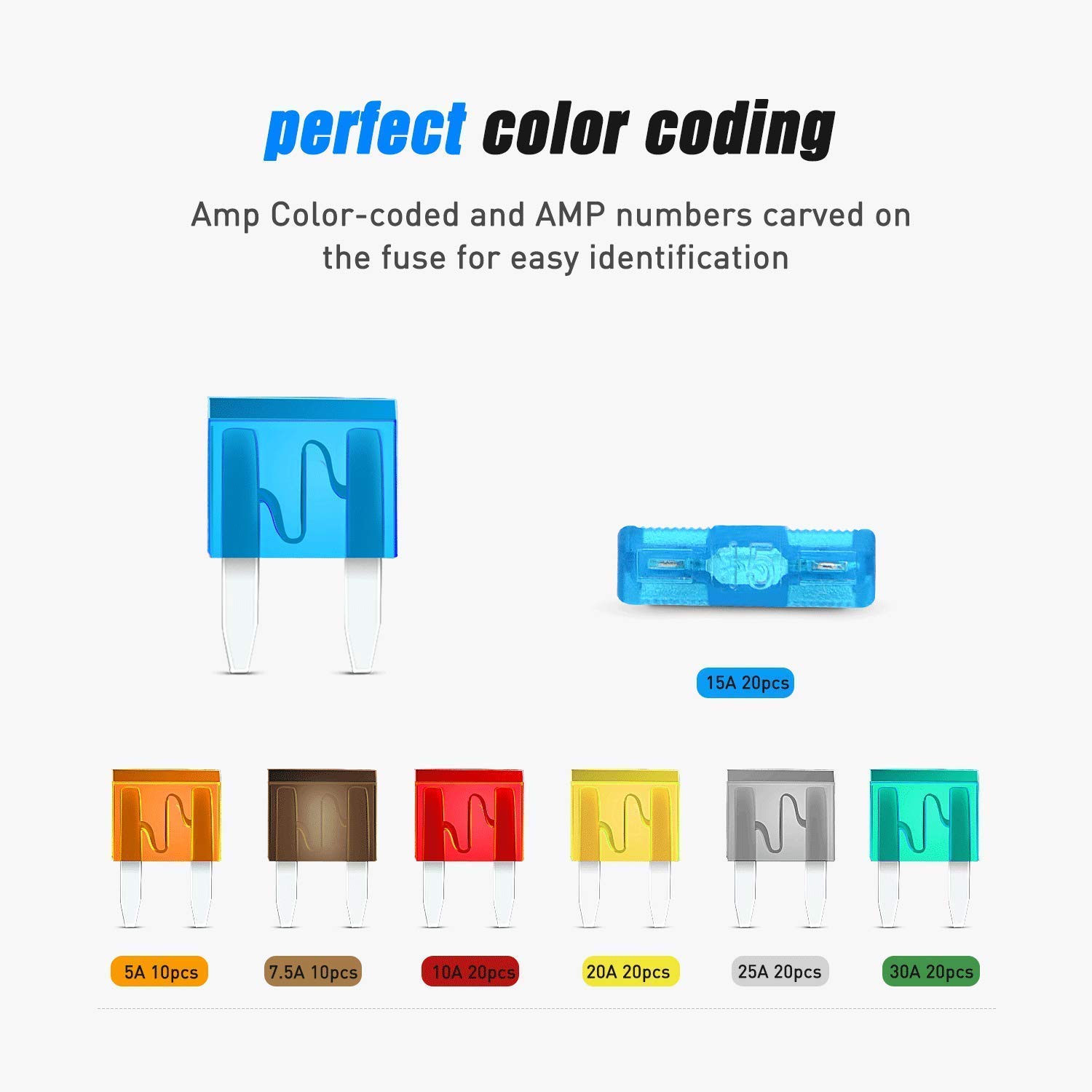 Nilight - 50034R 10 Pack 12V Car Add-A-Circuit Fuse Tap Adapter Mini Atm Apm Blade Fuse Holder with 120 PCS Mini Blade Fuse Assortment Kit (5, 7.5, 10, 15, 20, 25, 30) AMP for Cars,Trucks,Boats