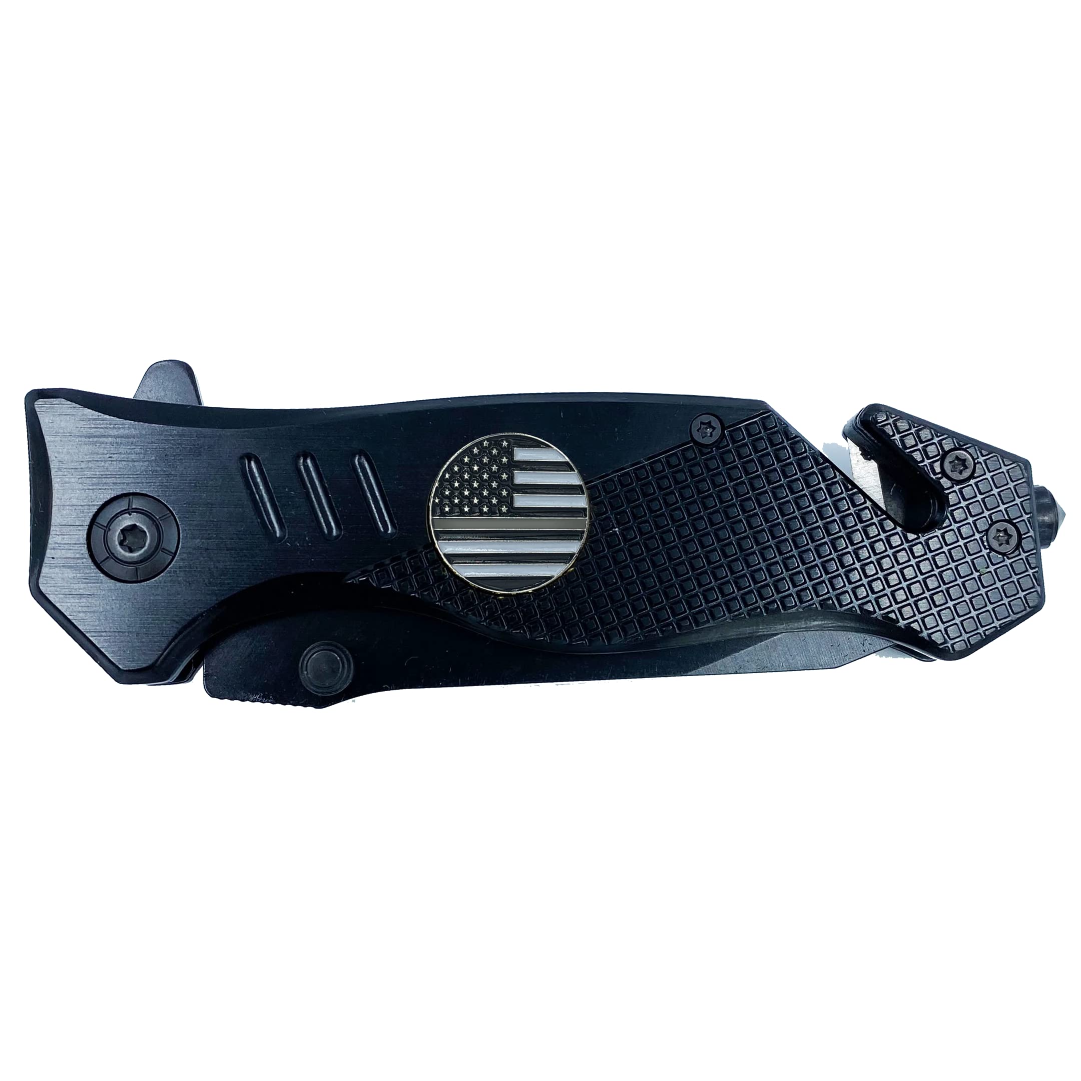 Thin Gray Line Collectible 3-in-1 Police Tactical Rescue Knife for Correctional Officers CO Corrections with Seatbelt Cutter, Steel Serrated Blade, Glass Breaker